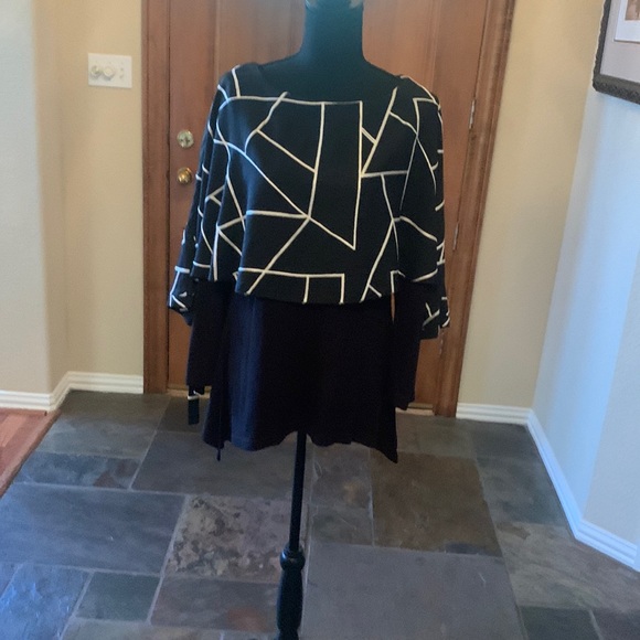 Feratelli | Tops | Fabulous Black Top With A Black White Overlayed Top ...